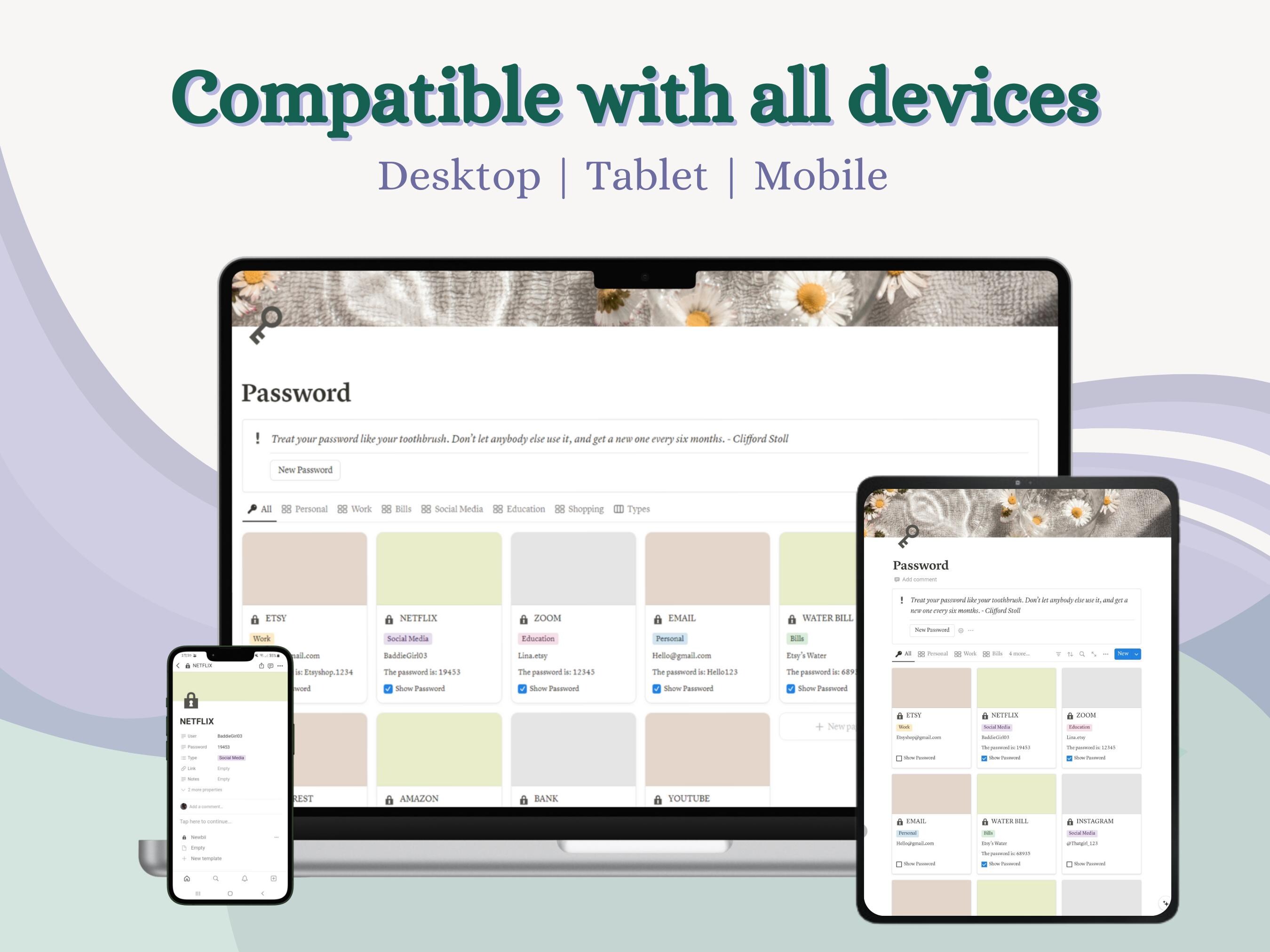 Password Tracker Organizer Notion Template Password Manager Book Log in ...