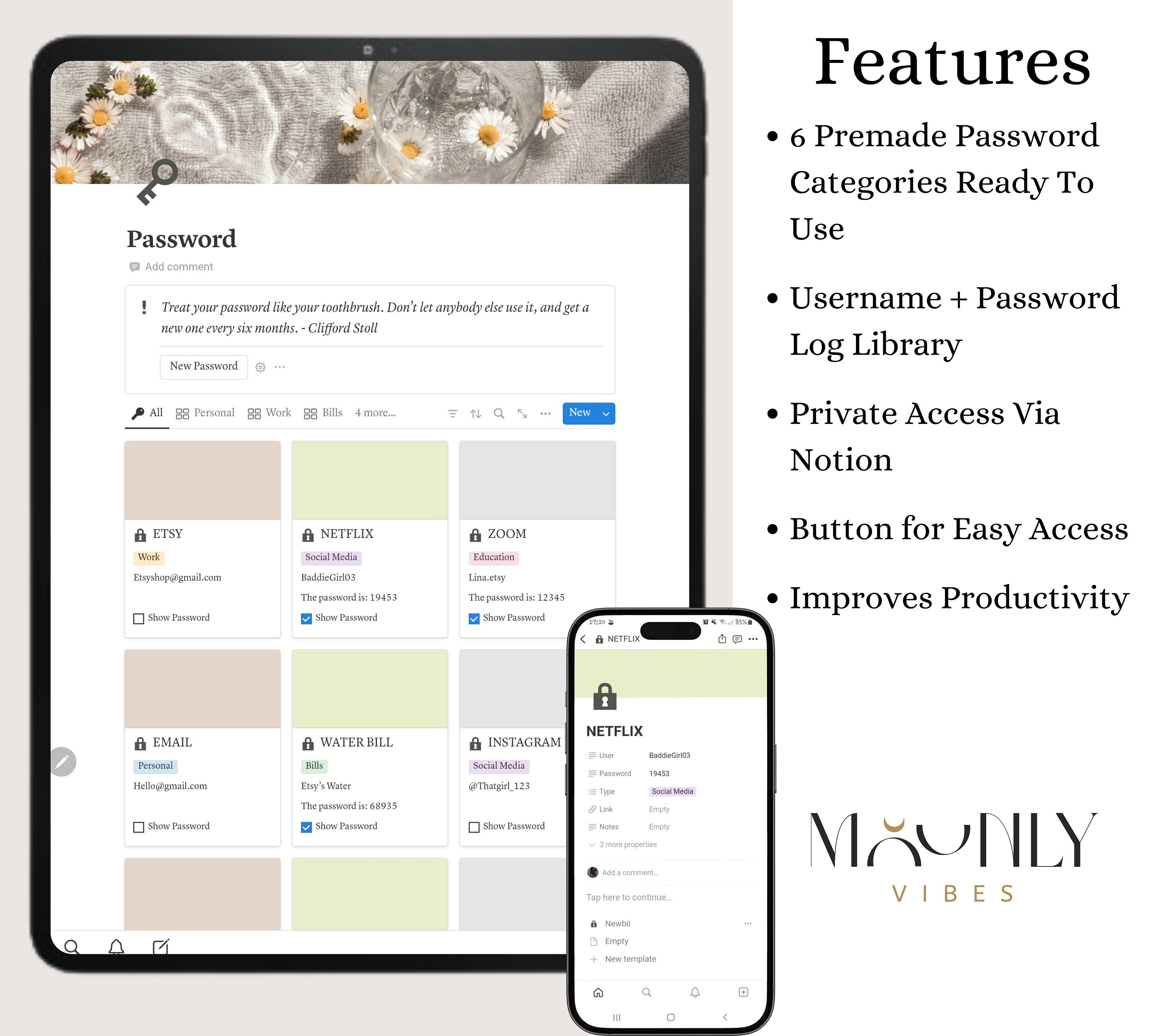 Password Tracker Organizer Notion Template Password Manager Book Log in ...
