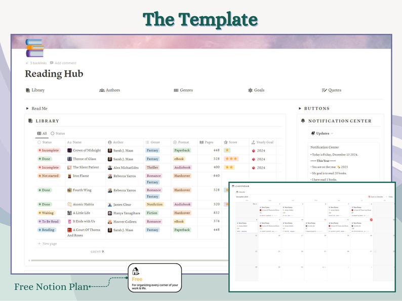 Reading Hub Notion Template Book Tracker Journal Readers Digital Book ...