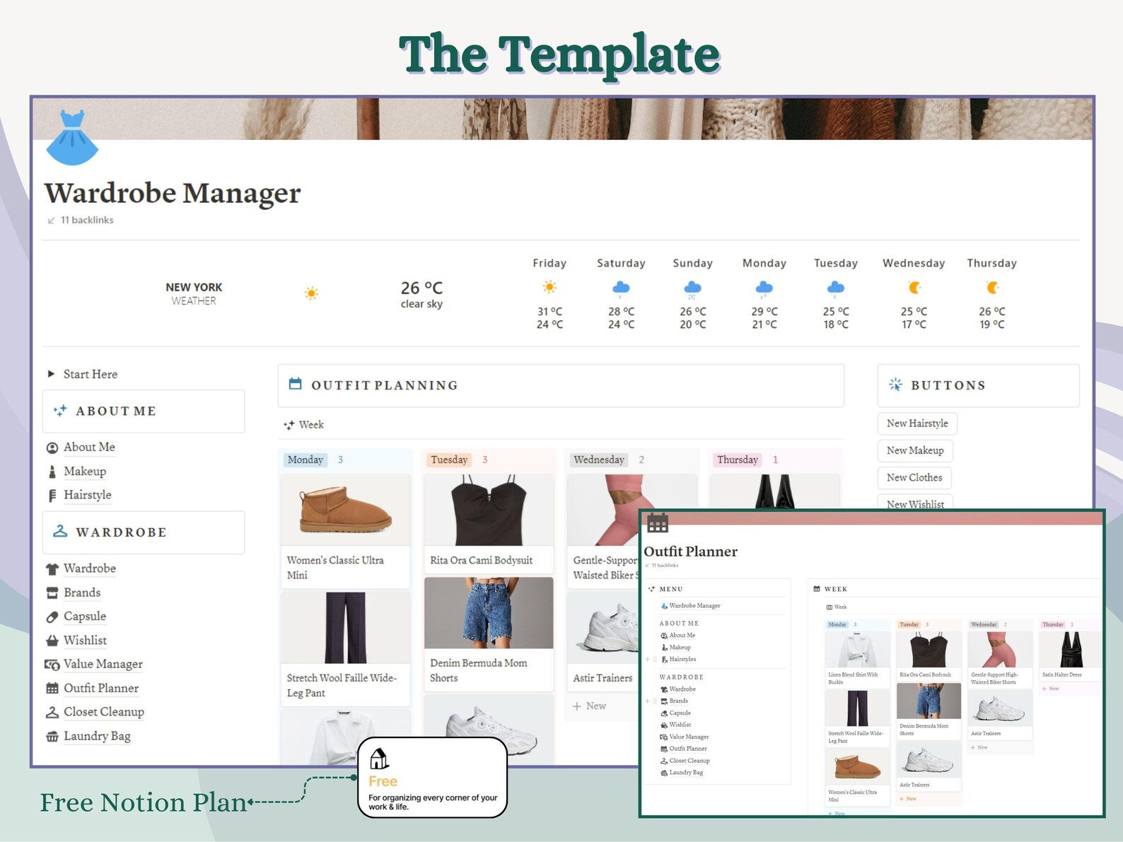 Wardrobe Manager Notion Template Closet Organizer Tracker Fashion Log ...