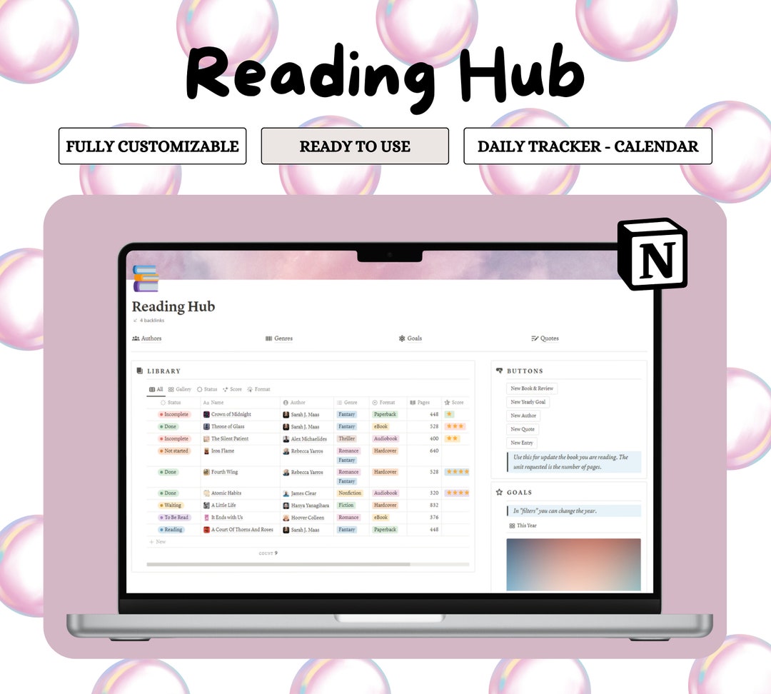 Book Tracker Notion Template Reading Hub Journal Readers Digital Book ...