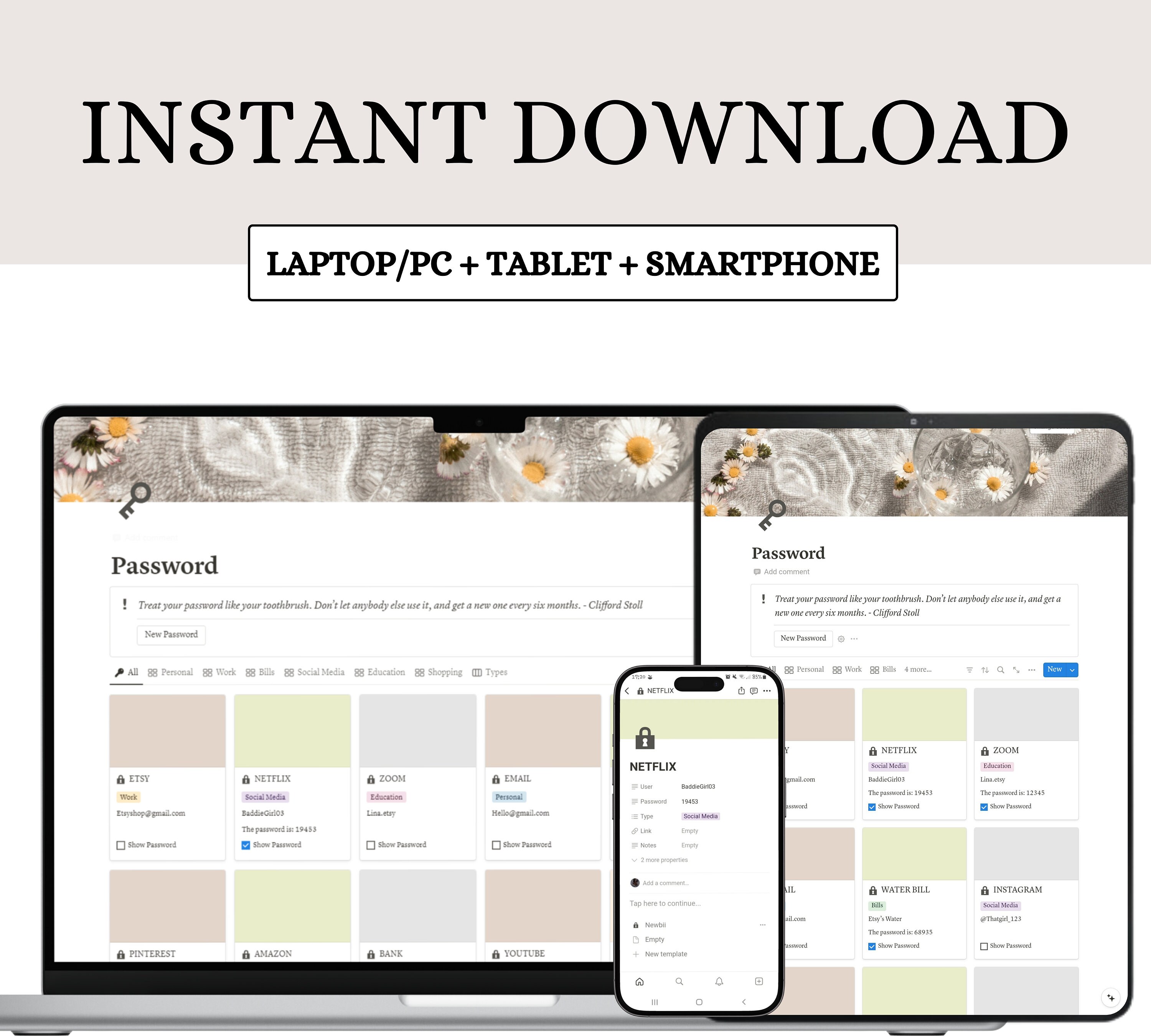Password Tracker Organizer Notion Template Password Manager Book Log in Password Journal Digital ...