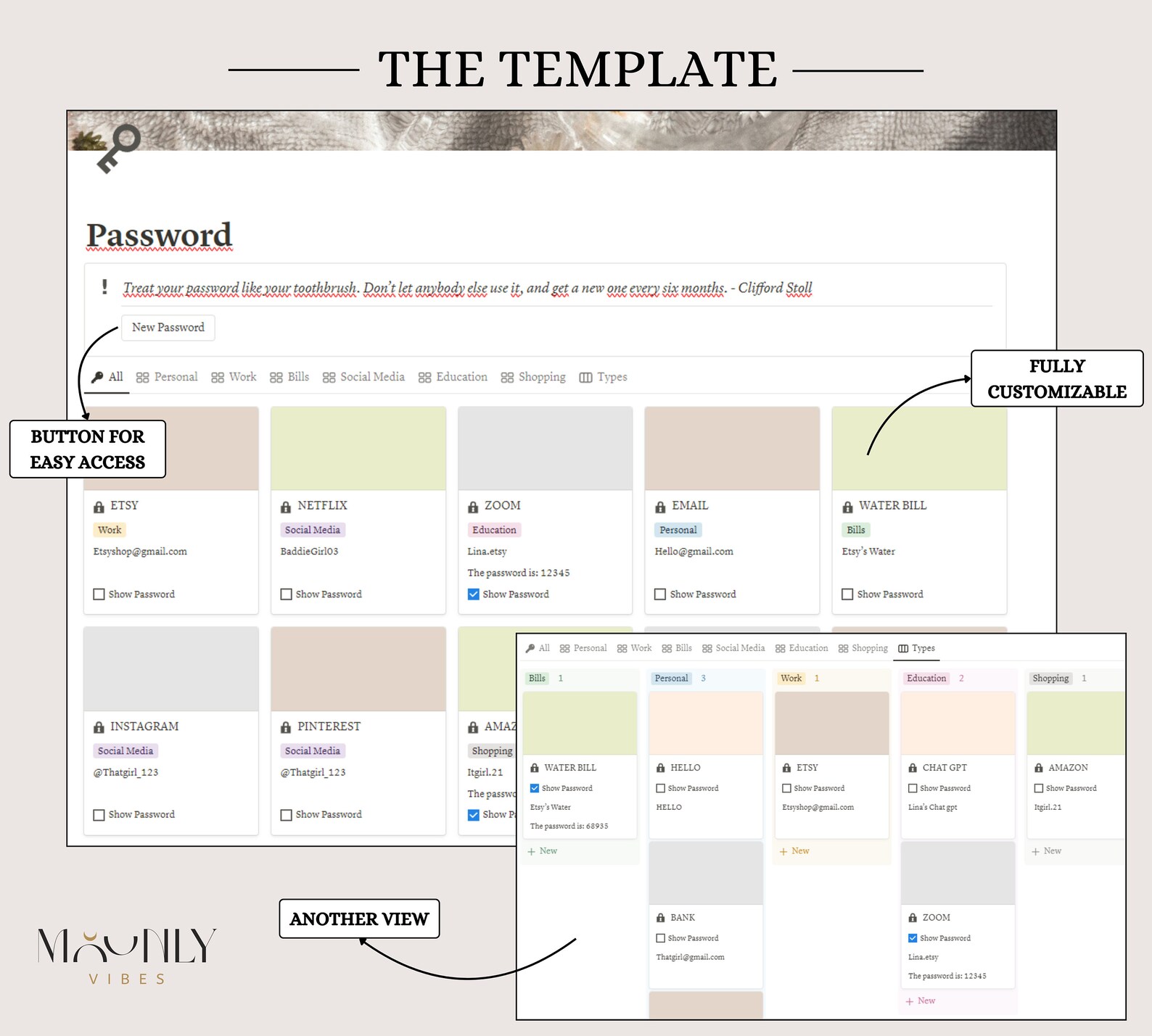 Password Tracker Organizer Notion Template Password Manager Book Log in Password Journal Digital ...