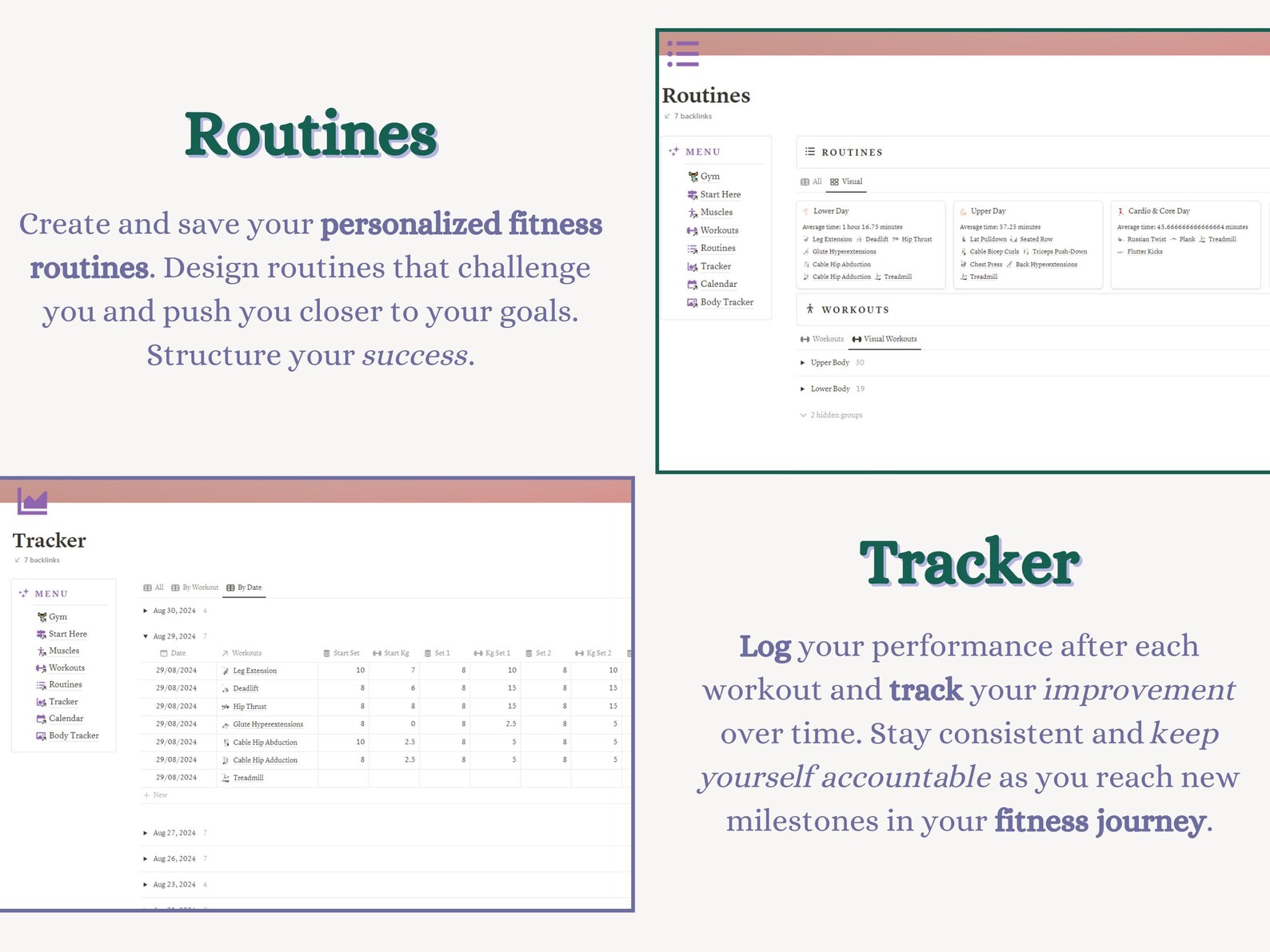 Gym Hub Notion Template Customizable Fitness Planner Workout Tracker ...