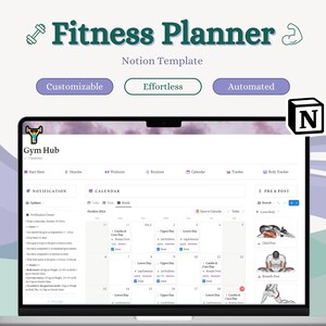 Gym Hub Notion Template Customizable Fitness Planner Workout Tracker ...
