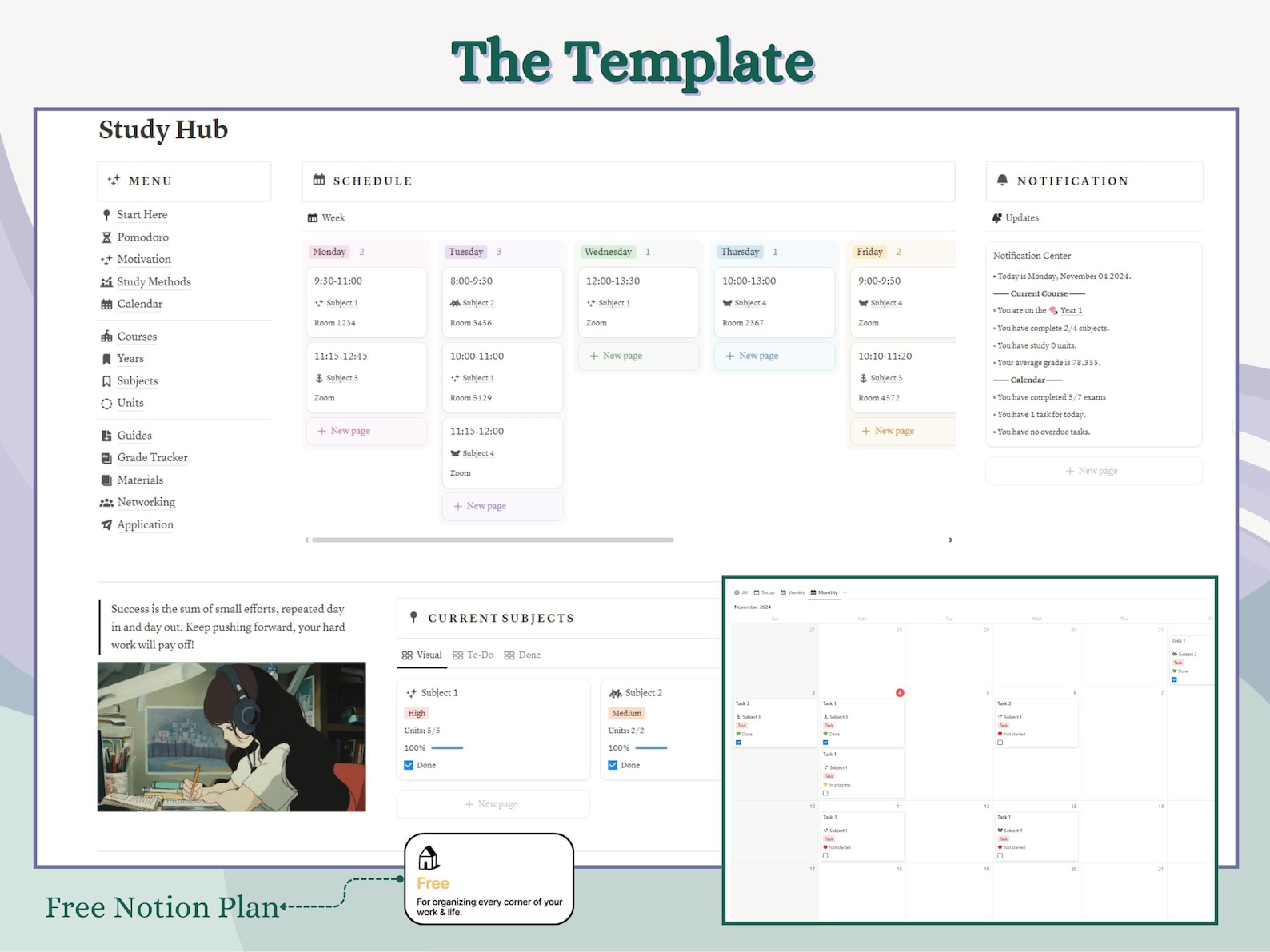 Study Hub Notion Template University Study Organizer Pomodoro Course ...