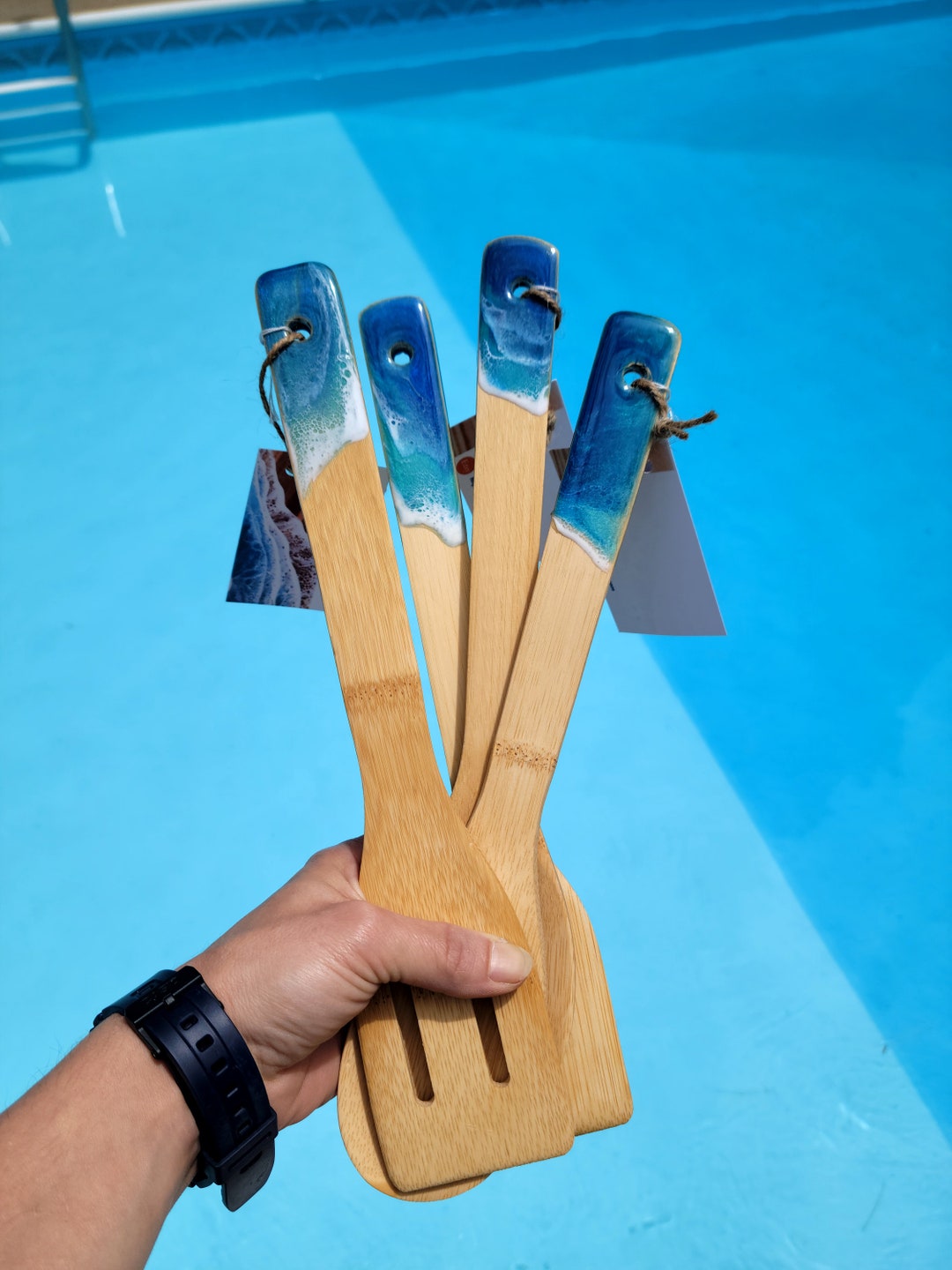 Bamboo Kitchen Utensils and Spoons With Resin Epoxy Waves Art - Etsy