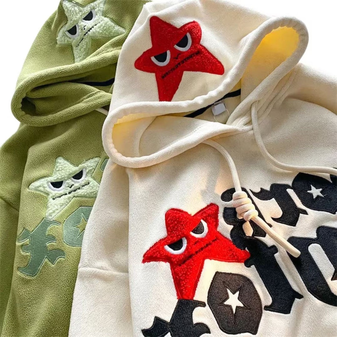 Star Embroidery Y2K Hoodie: Letter Print Zip-up Pullover in Harajuku ...
