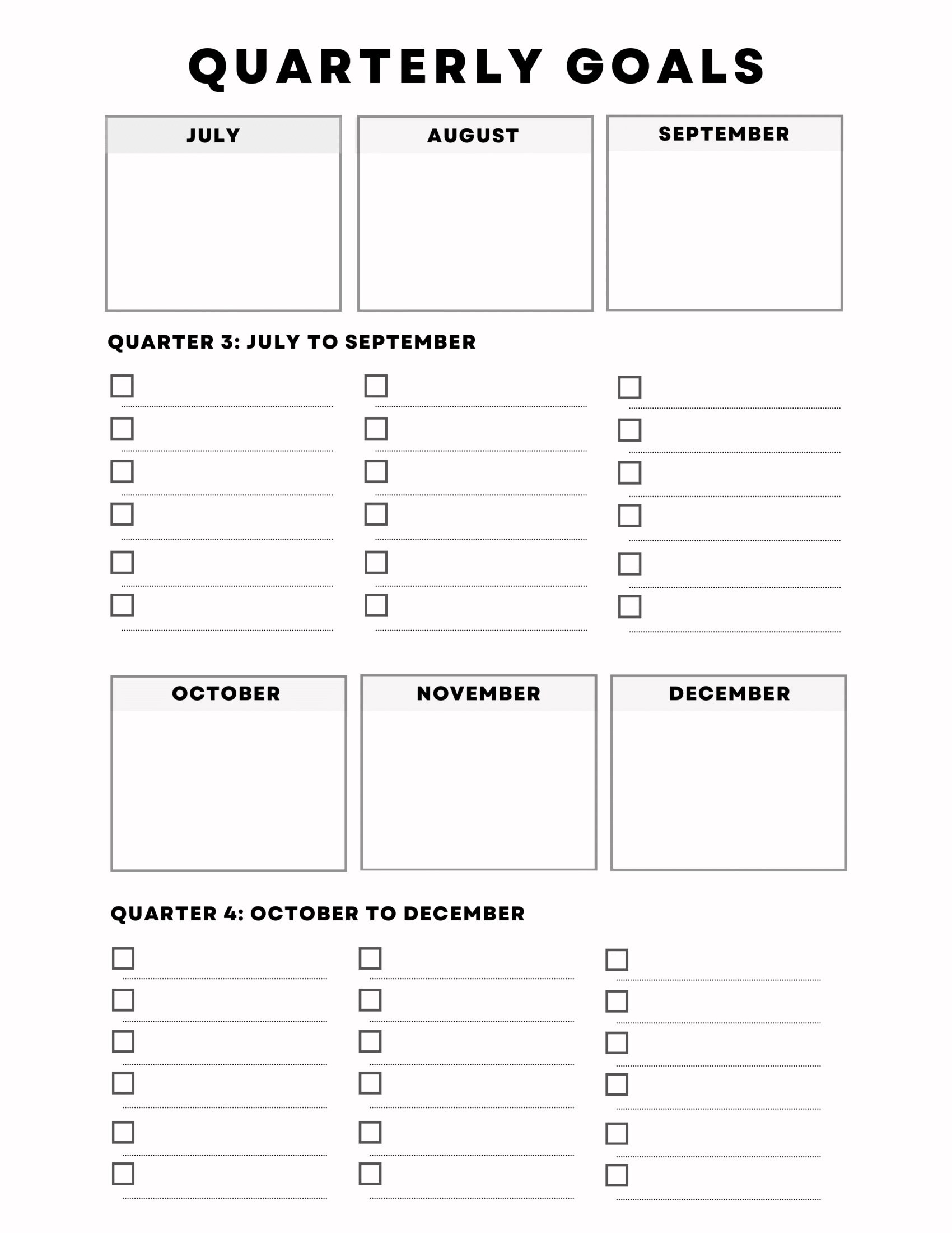 Quarterly Goals Planner, Year at a Glance, Printable and Fillable ...