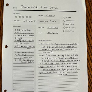 Recipe Card - Printable for Handwritten Recipe Cards - Etsy
