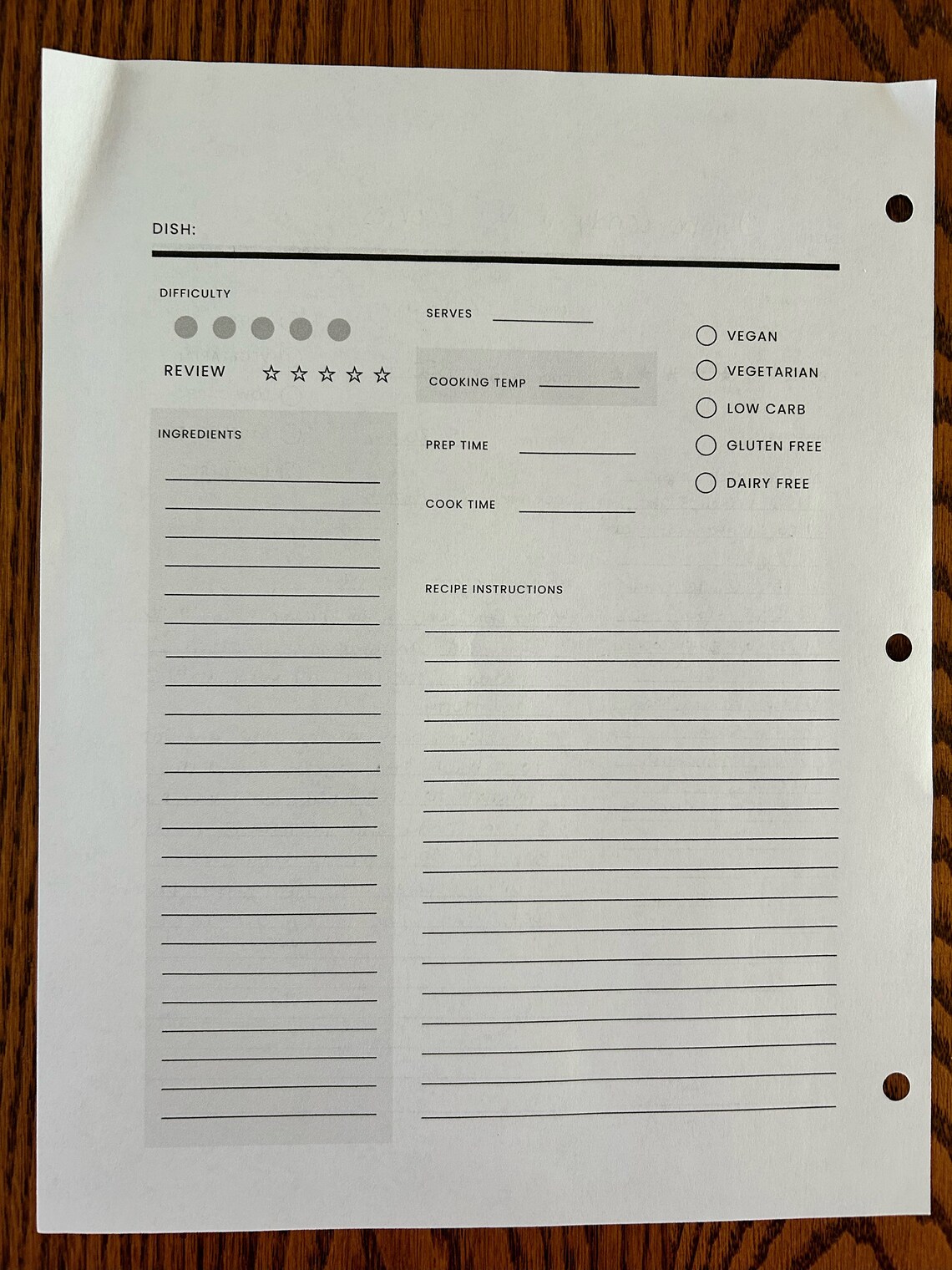 Recipe Card - Printable for Handwritten Recipe Cards - Etsy