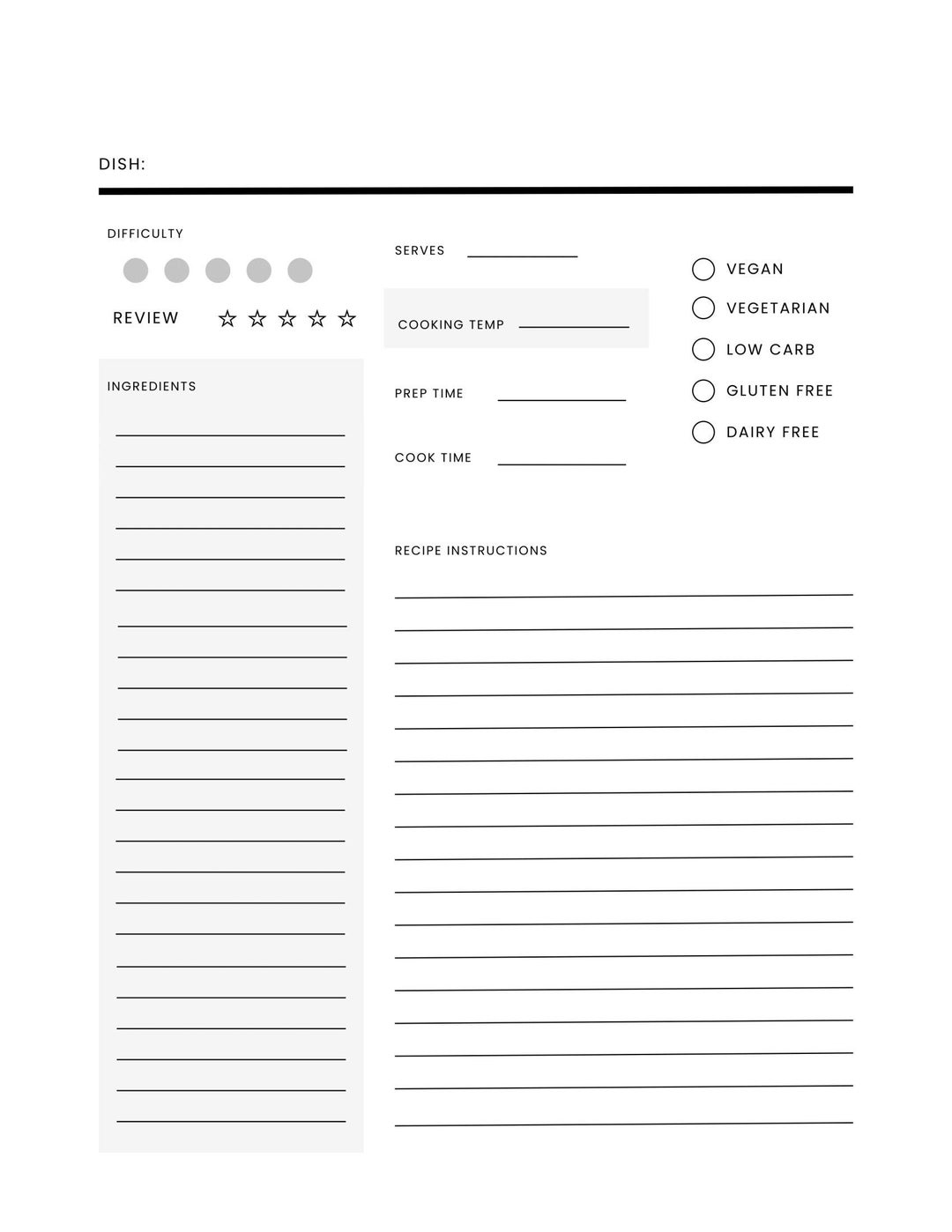 Recipe Card - Printable for Handwritten Recipe Cards - Etsy