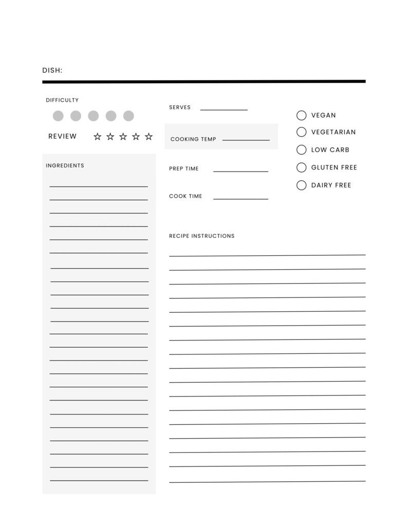 Recipe Card - Printable for Handwritten Recipe Cards - Etsy