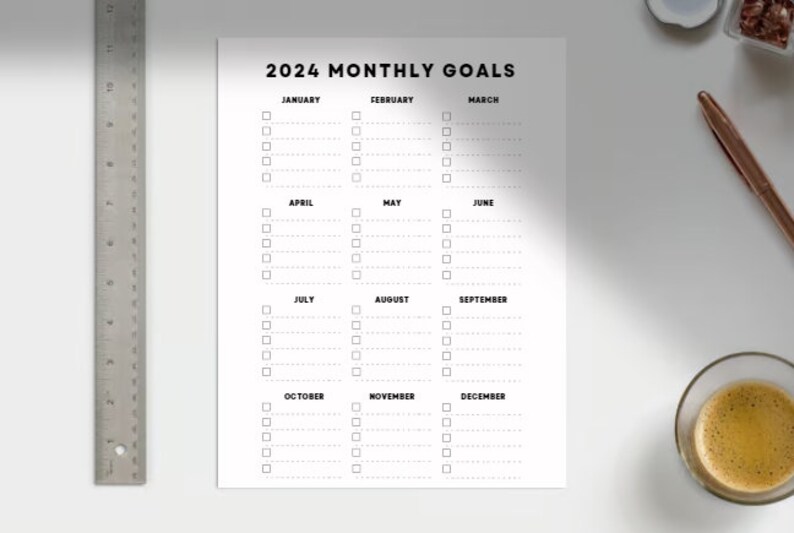 2024 Monthly Goals Planner, Year at a Glance, Printable and Fillable - Etsy