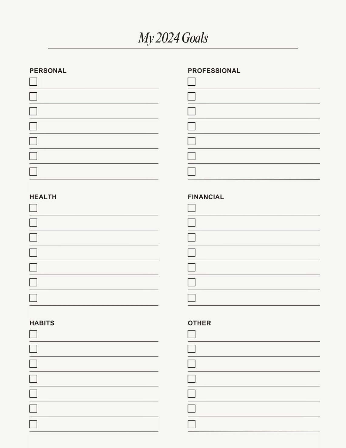 2024 Goal Planner, Goal Categories, Printable and Fillable, - Etsy