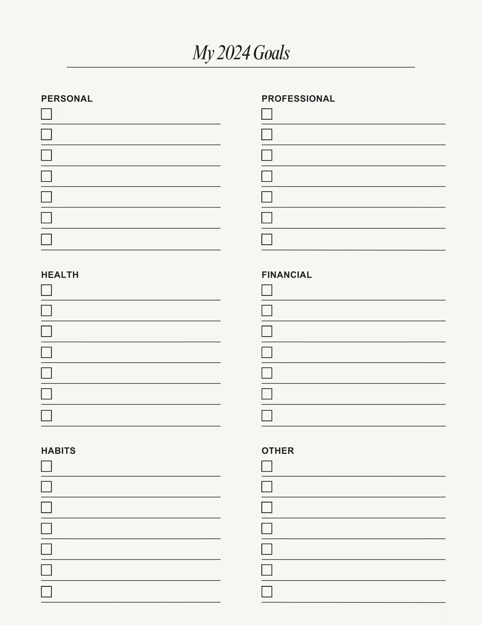 2024 Goal Planner, Goal Categories, Printable and Fillable, - Etsy