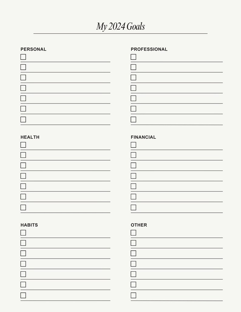 2024 Goal Planner, Goal Categories, Printable and Fillable, - Etsy