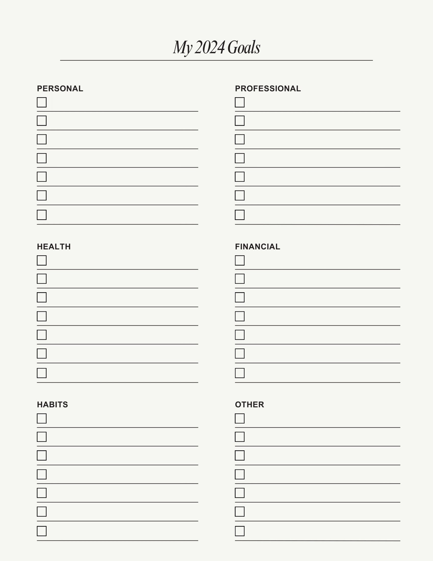 2024 Goal Planner, Goal Categories, Printable and Fillable, - Etsy