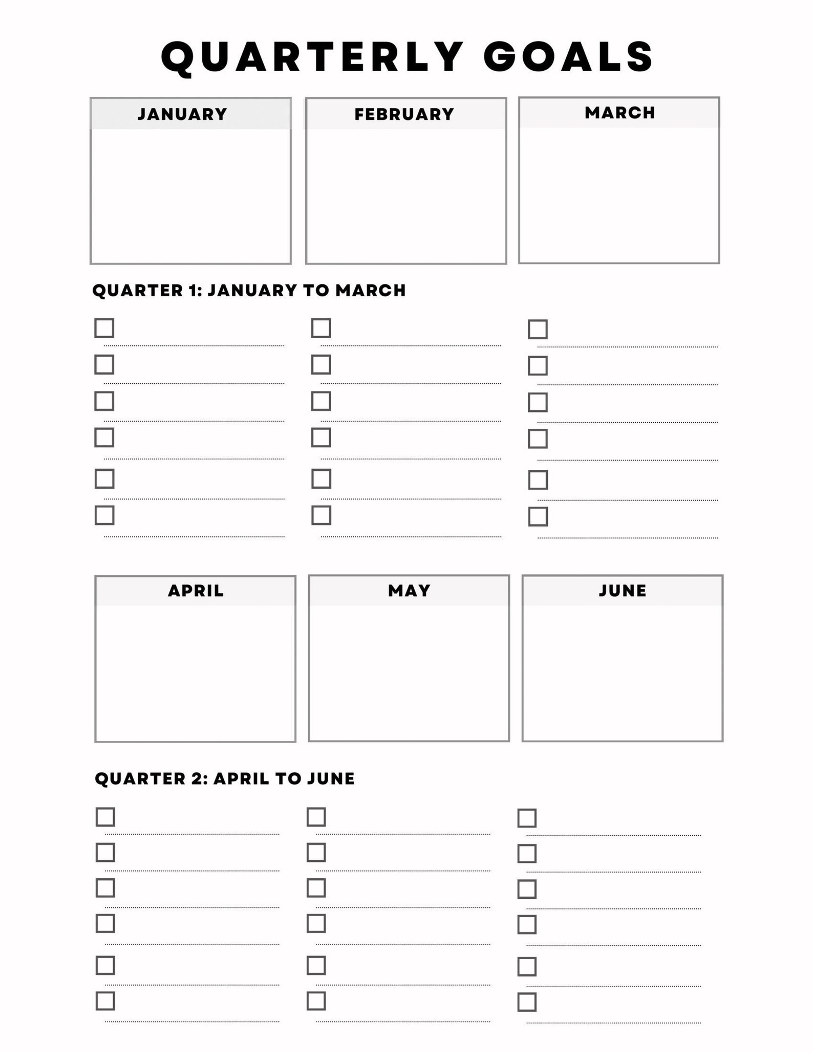 Quarterly Goals Planner, Year at a Glance, Printable and Fillable ...