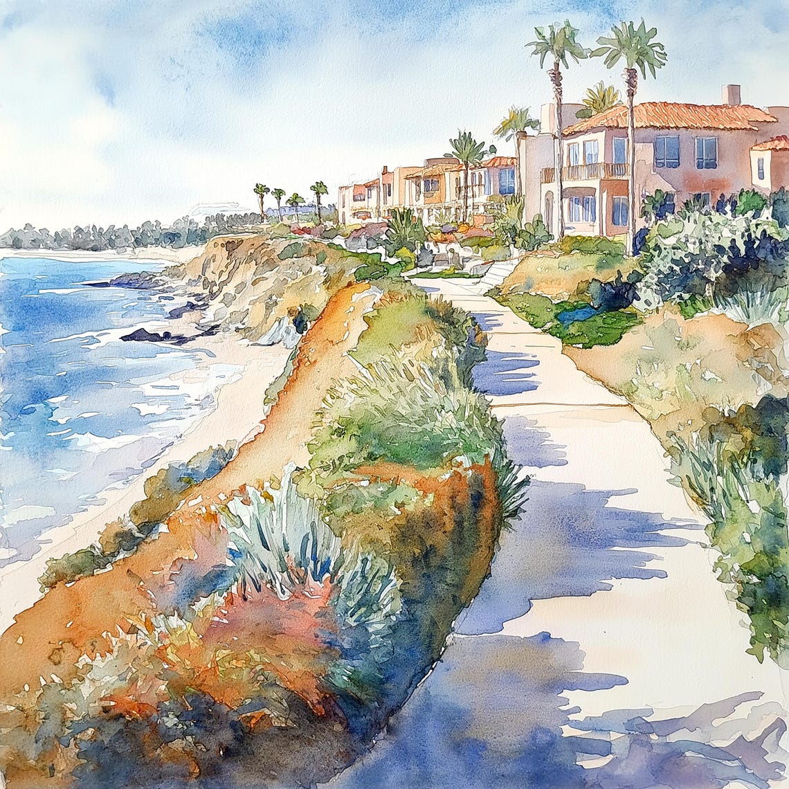 Carlsbad, California Watercolor 10x10 Digital Download for Wedding ...