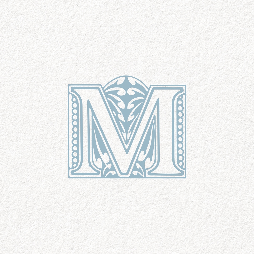 Vintage Wedding Monogram Letter M in Light Blue Digital File Download ...