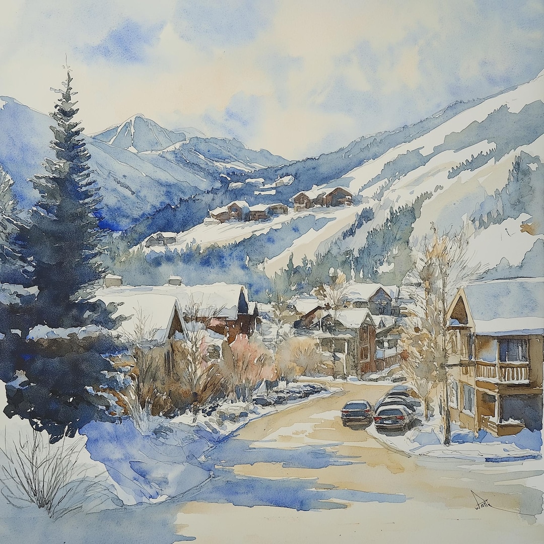 Vail, Colorado Mountain Watercolor 10x10 Digital Download for Wedding ...