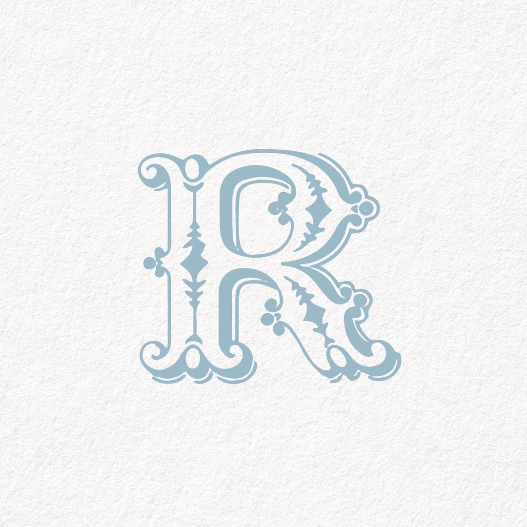 Vintage Wedding Monogram Letter R in Light Blue Digital File Download ...