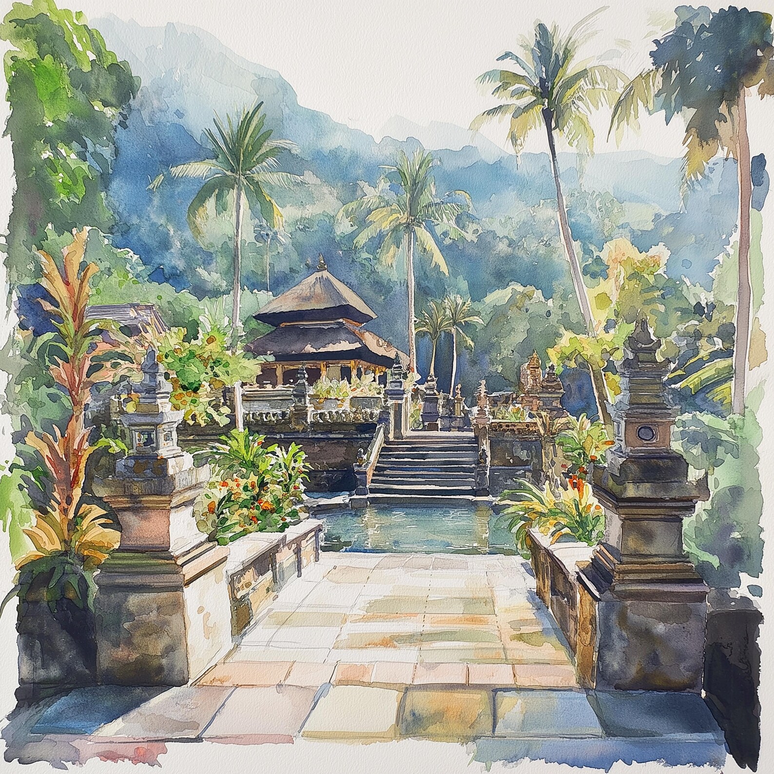 Bali Watercolor 10x10 Digital Download for Wedding Invitation or ...