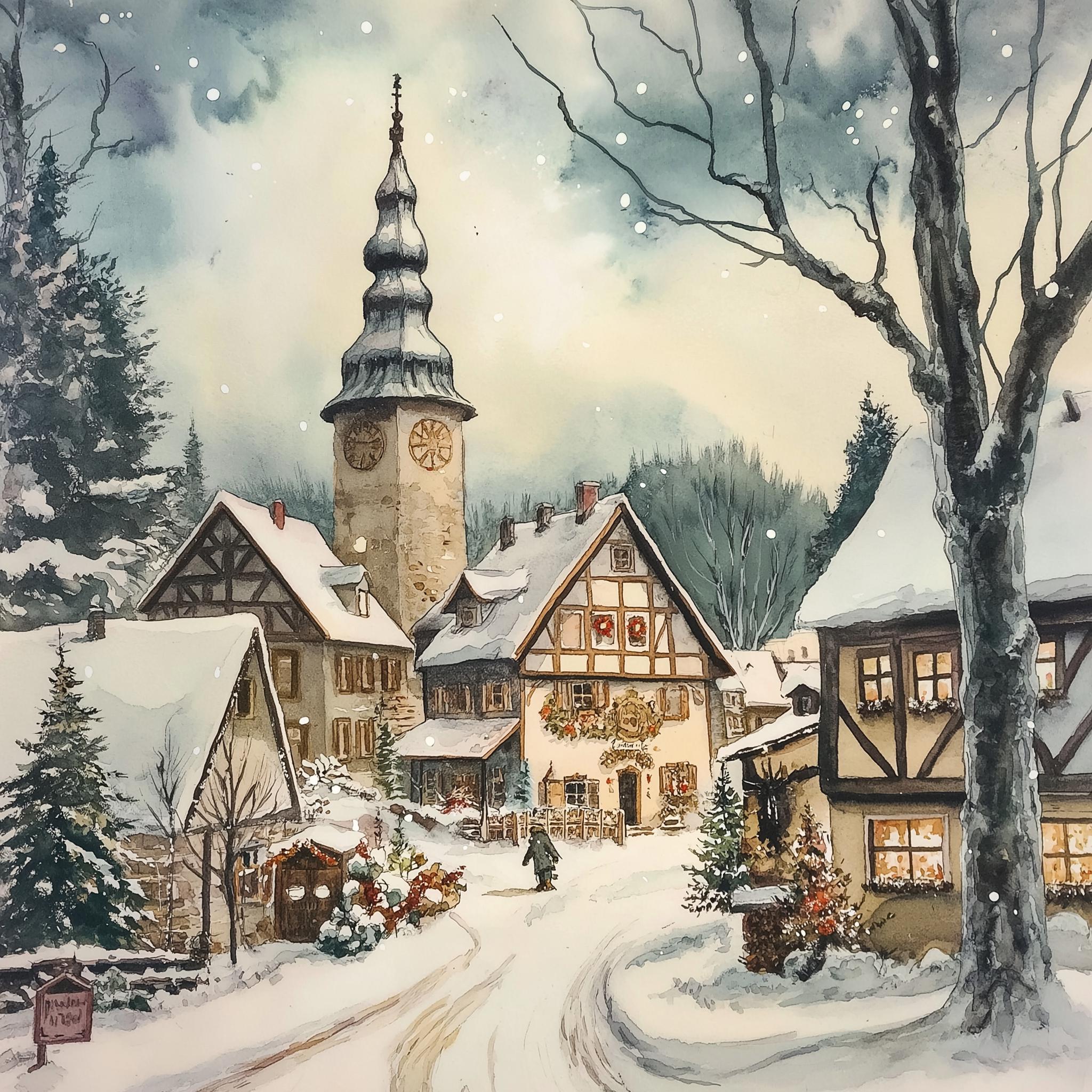 German Christmas Village Watercolor 10x10 Digital Download for Wedding ...