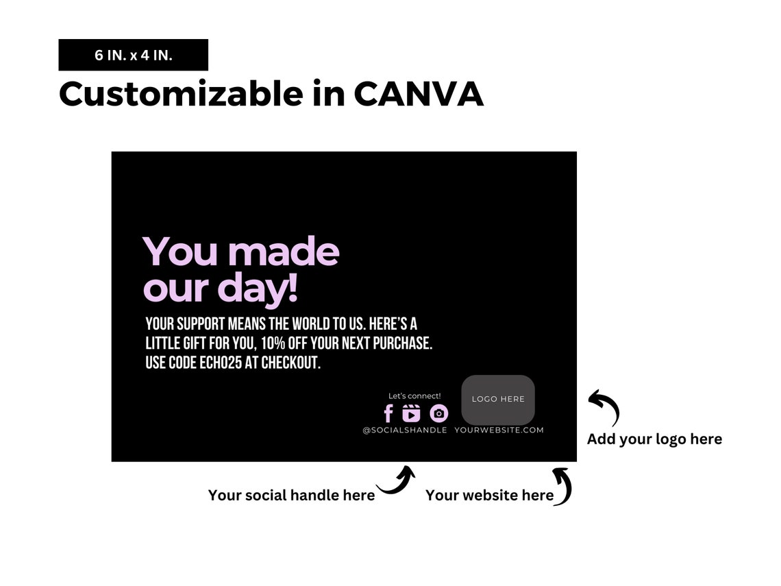 CANVA Thank You Card Thank You Note Business Thank You Branded Card ...