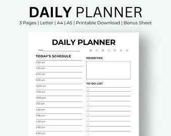 24 Hour Daily Planner Printable/digital, Hourly Planner, Power List ...