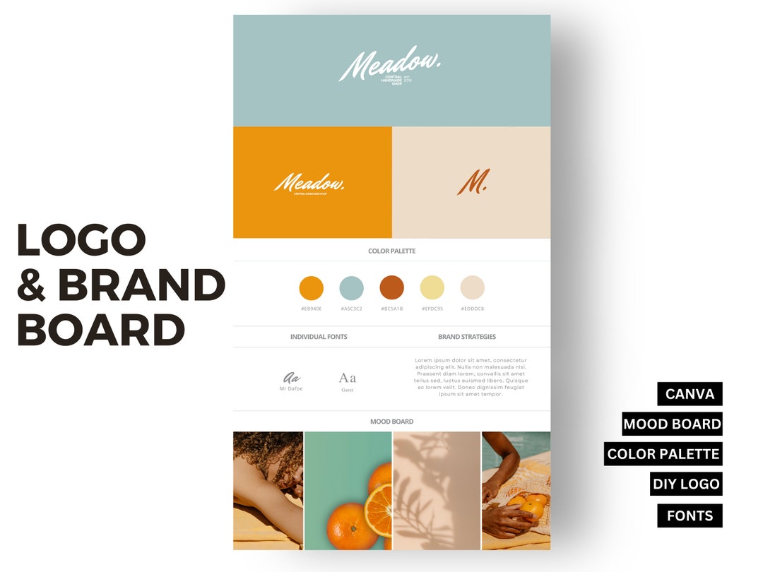 CANVA Brand Board, Brand Guide Template, DIY Logo, Color Palette, Mood ...