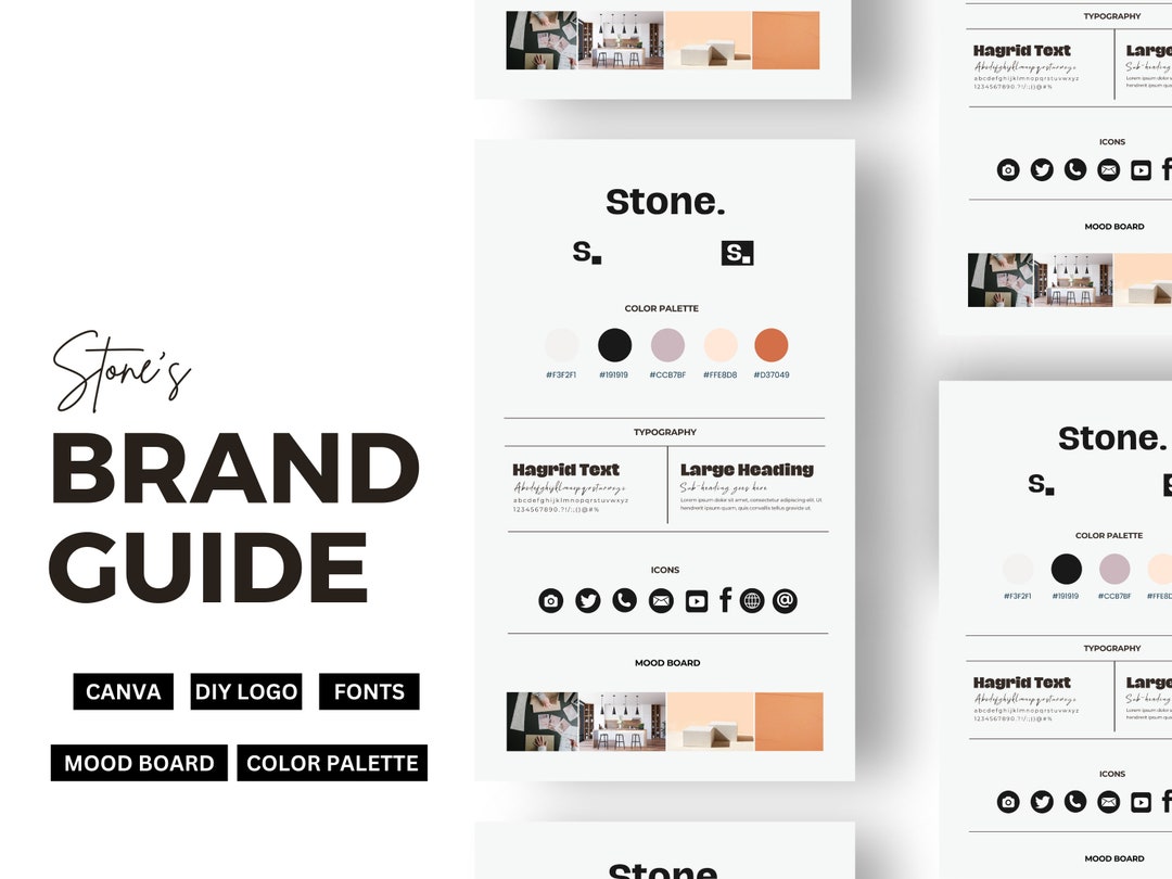 CANVA Brand Board Brand Guide Template DIY Logo Color Palette Mood ...