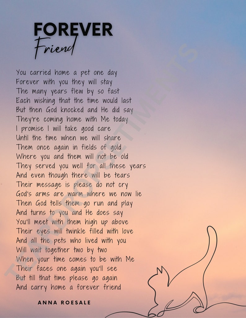 Sympathy Poem for Loss of Cat - Digital Download - Etsy