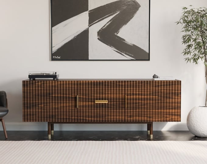 Mid-century Modern Fluted Media Console Sideboard Credenza Handmade in ...