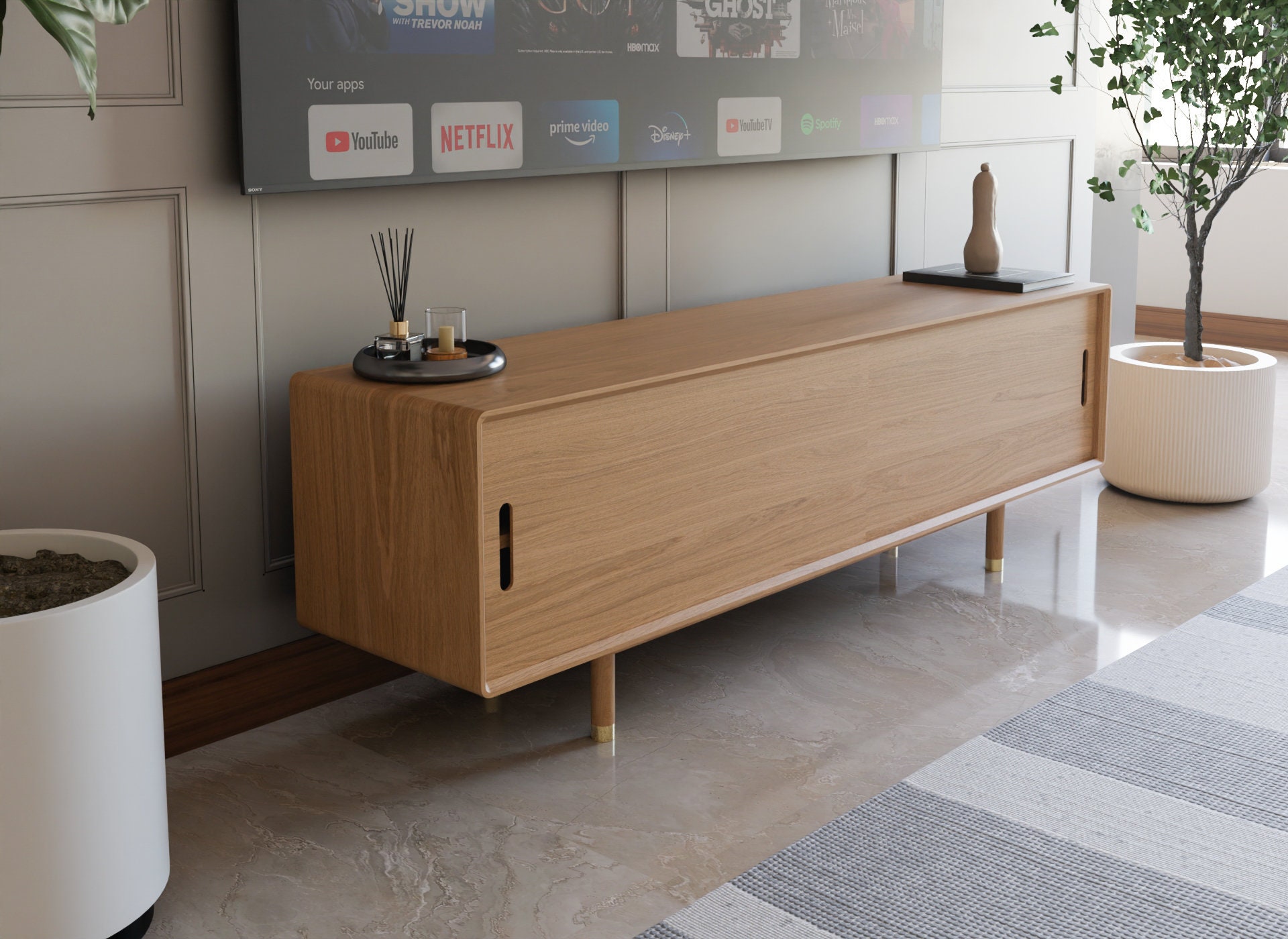 Mid-century Modern Media Console With Sliding Doors - Entertainment ...