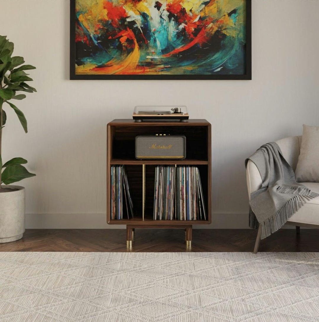 Low Profile Vinyl Record Storage With Brass Dividers and Speaker ...