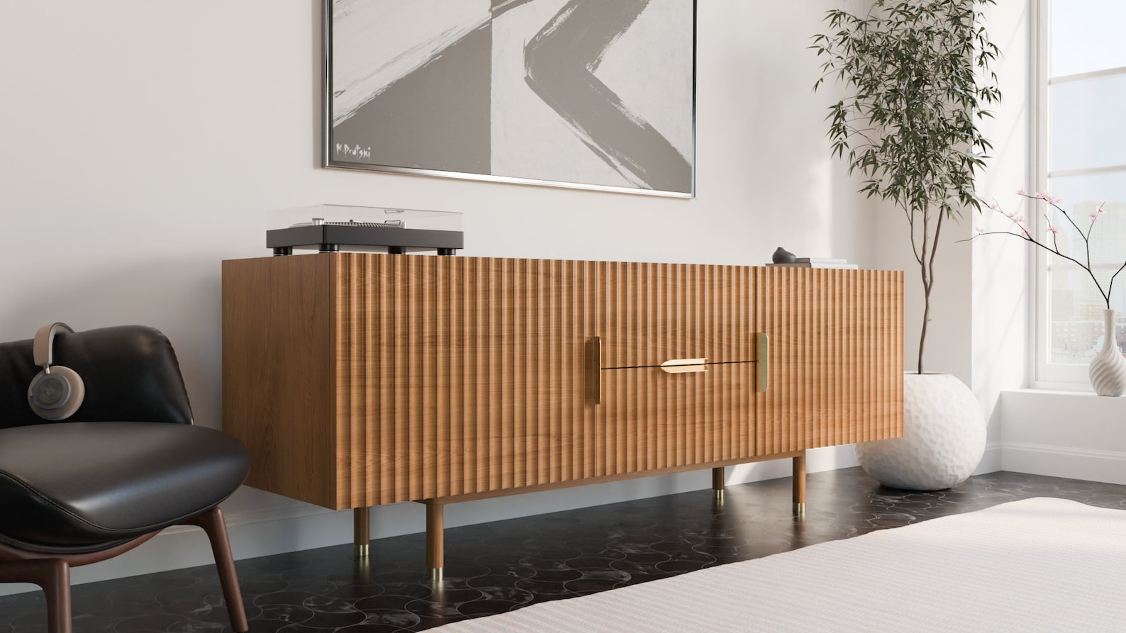 Mid-century Modern Fluted Media Console - Sideboard Credenza - Handmade ...