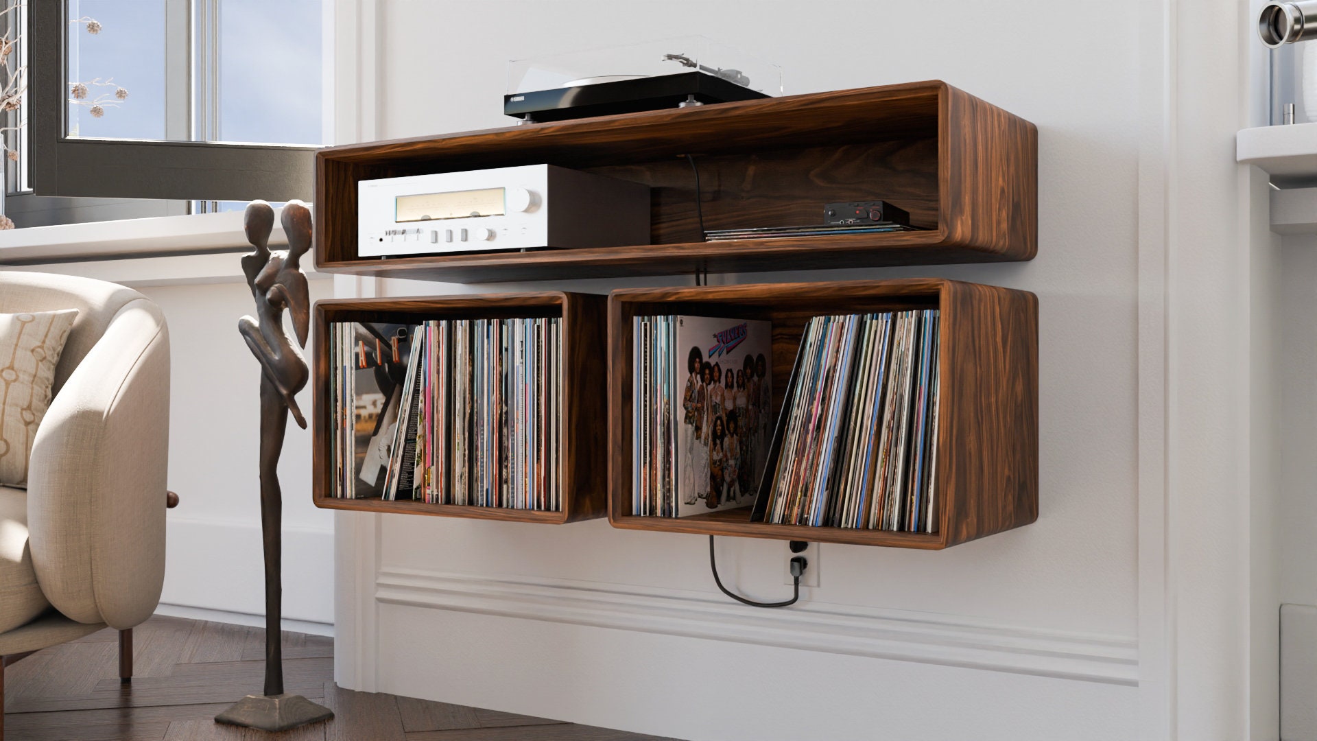 Solid Wood Floating Vinyl Record Wall Storage Minimalistic Design ...