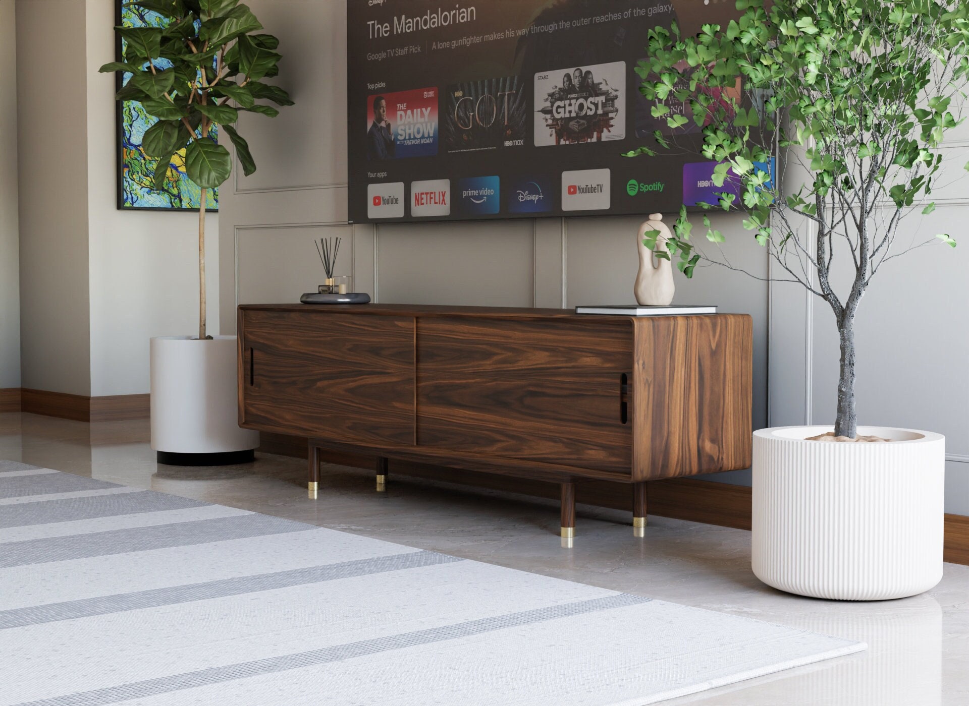 Mid-century Modern Media Console With Sliding Doors - Entertainment ...