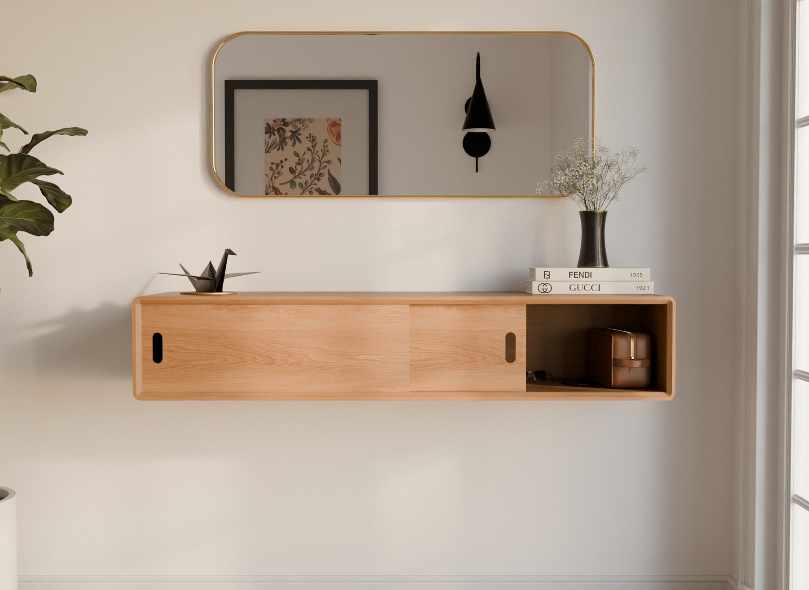 Floating Wall Storage Console - Entryway Cabinet With Sliding Doors ...