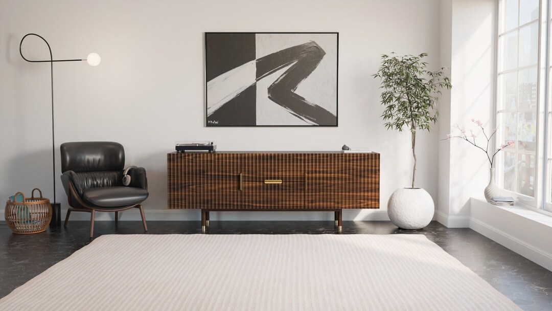 Mid-century Modern Fluted Media Console - Sideboard Credenza - Handmade ...