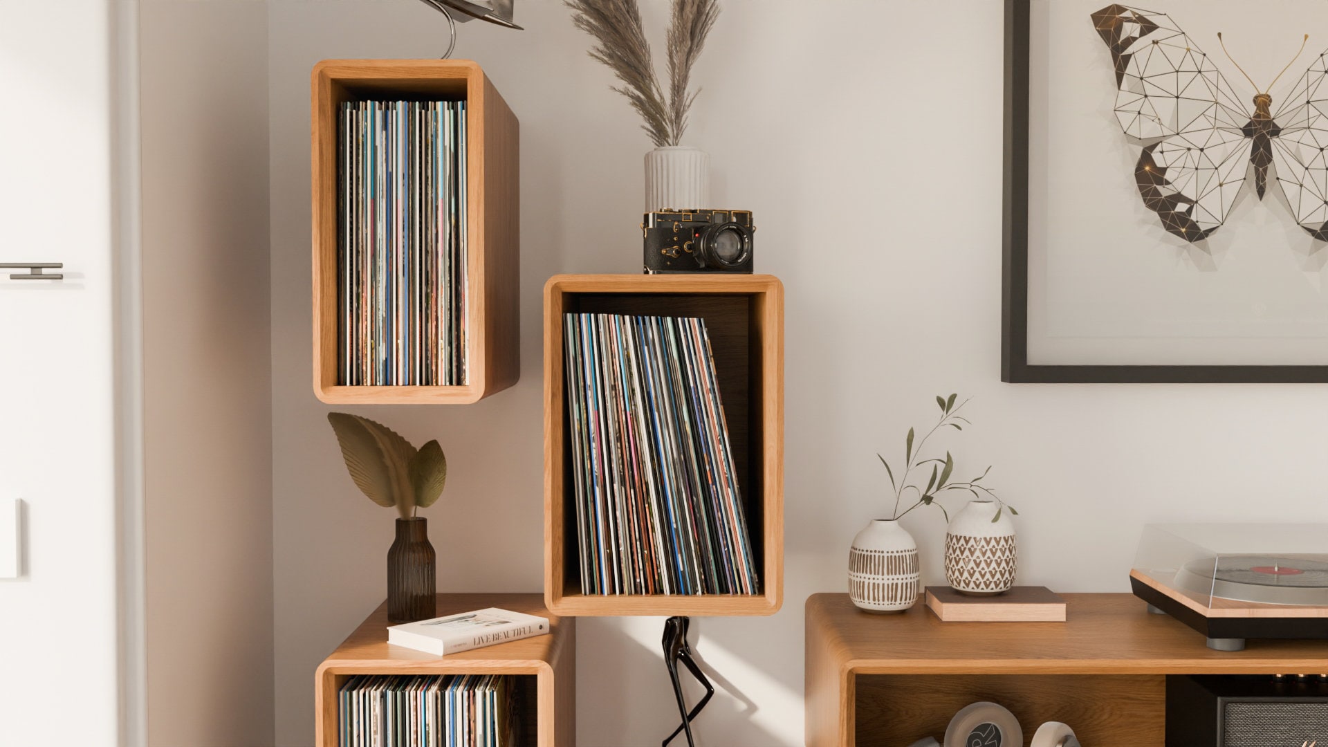 Solid Wood Floating Vinyl Record Wall Storage Minimalistic Design ...