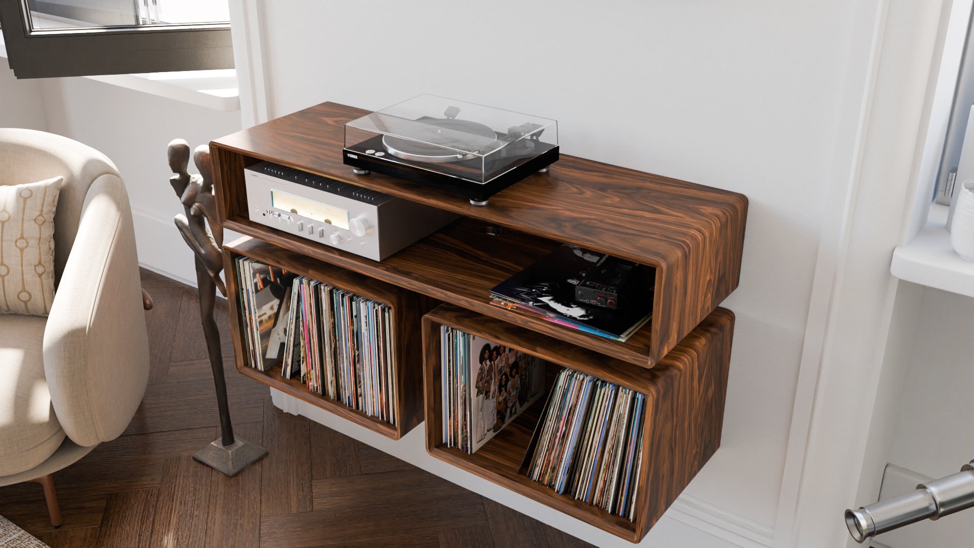 Mid-century Modern Floating Vinyl Player/stereo Table - Minimalistic ...