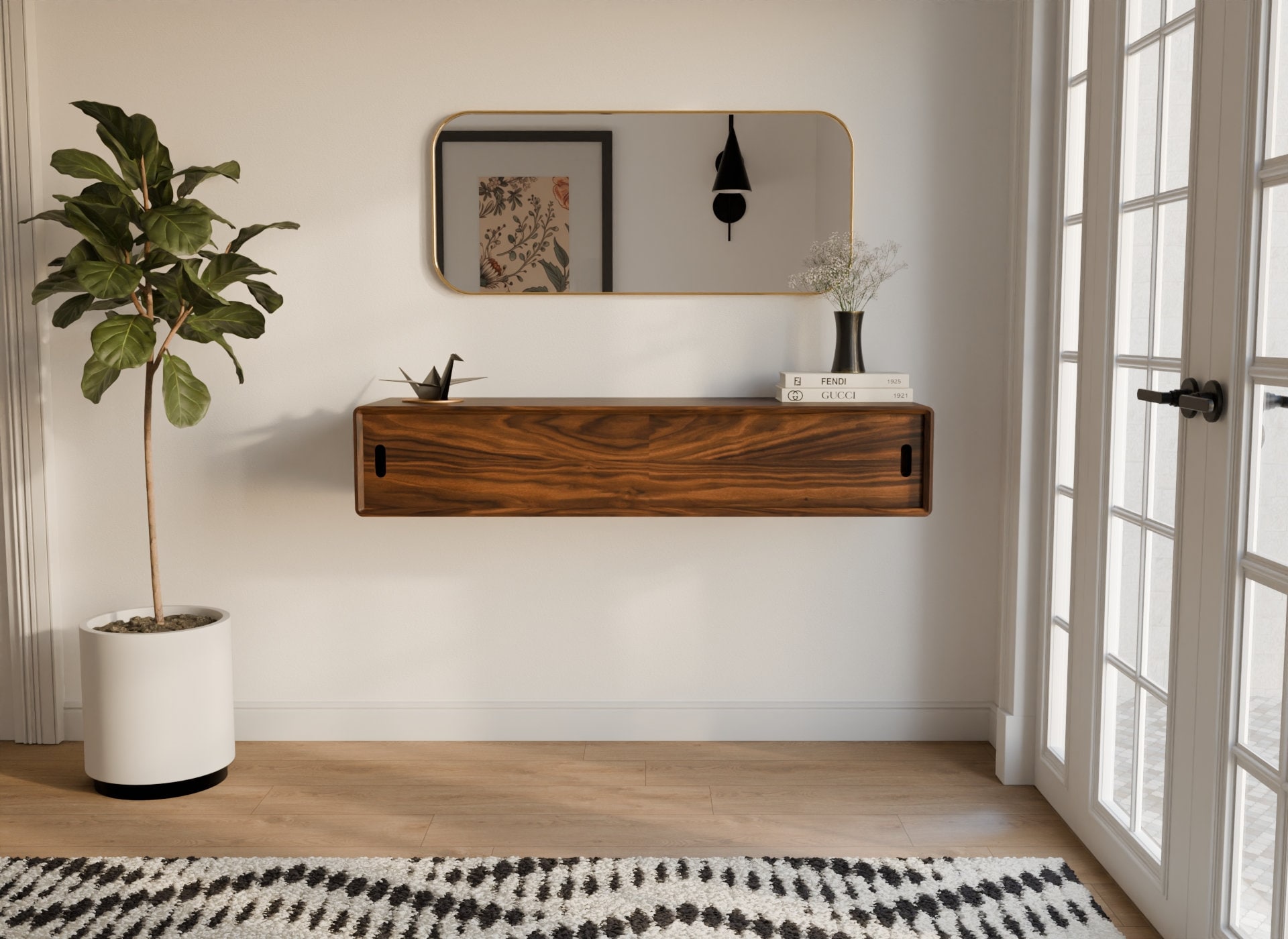 Floating Wall Storage Console - Entryway Cabinet With Sliding Doors ...