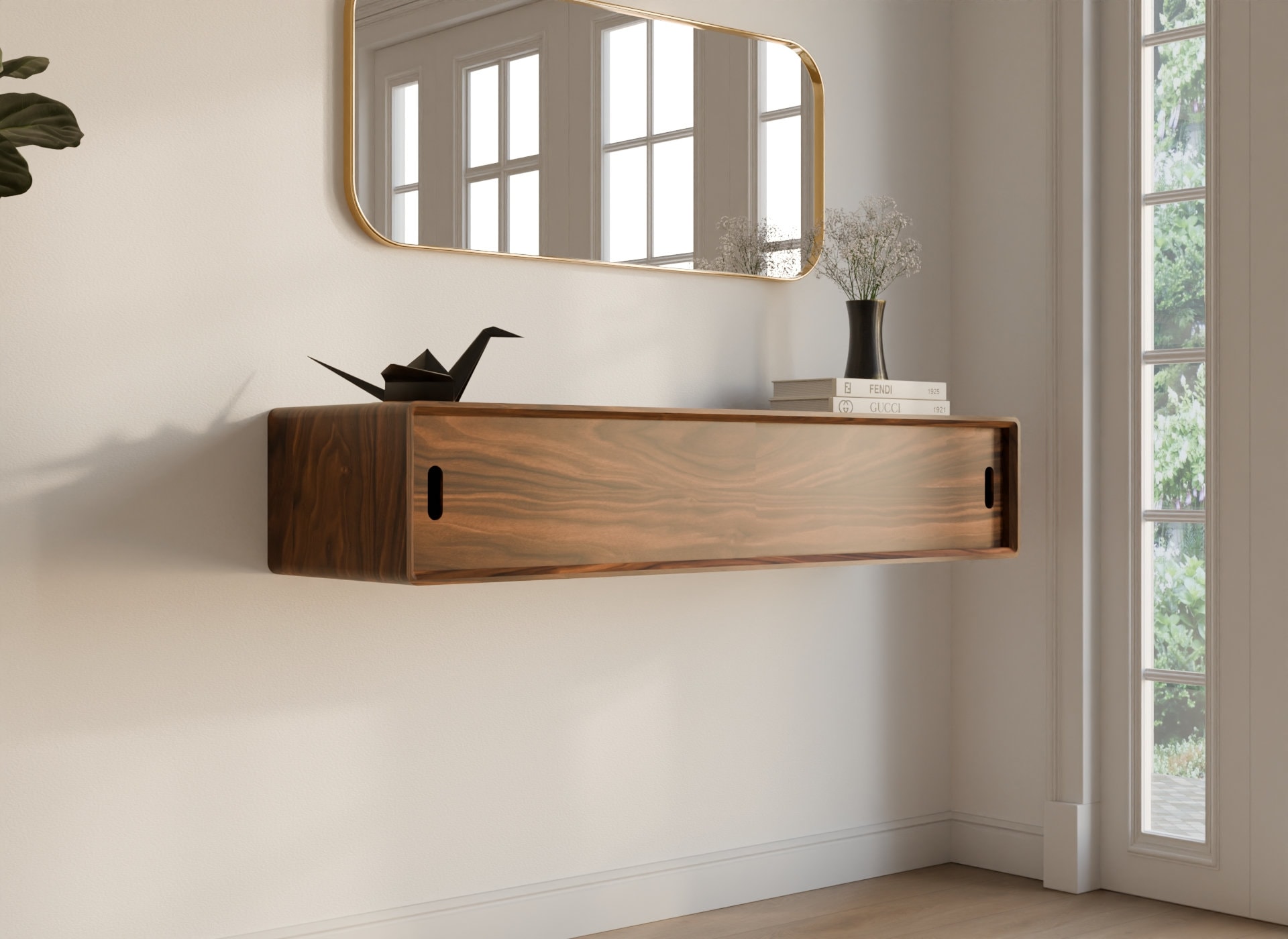 Floating Wall Storage Console Entryway Cabinet With Sliding Doors ...