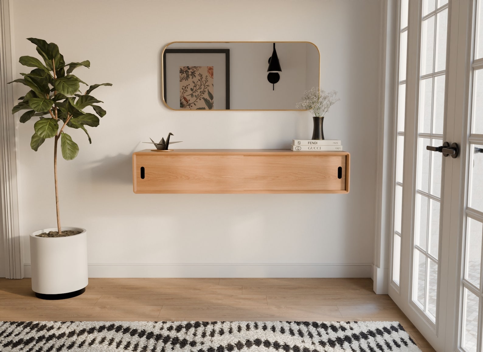 Floating Wall Storage Console Entryway Cabinet With Sliding Doors ...