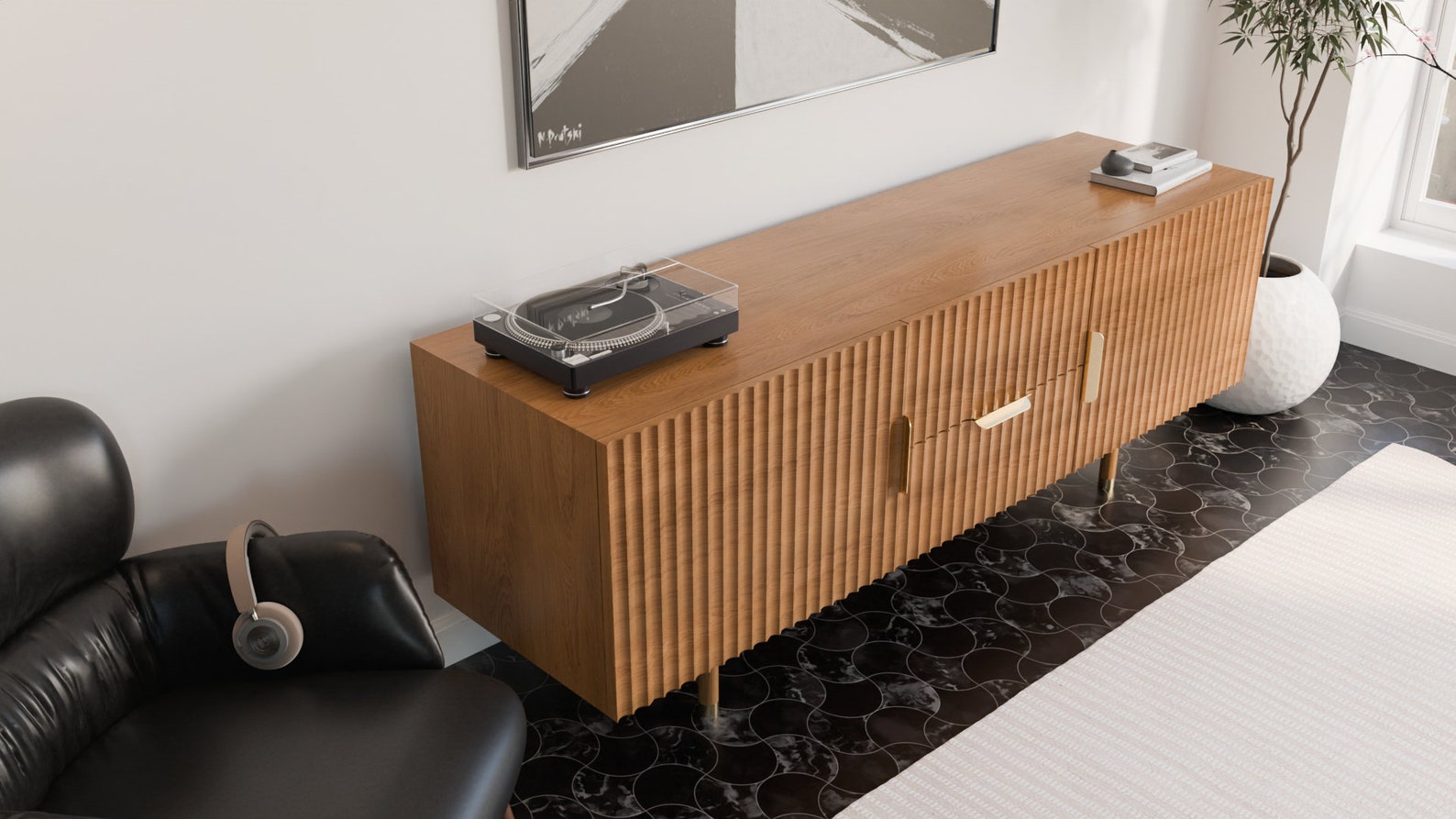 Mid-century Modern Fluted Media Console - Sideboard Credenza - Handmade ...