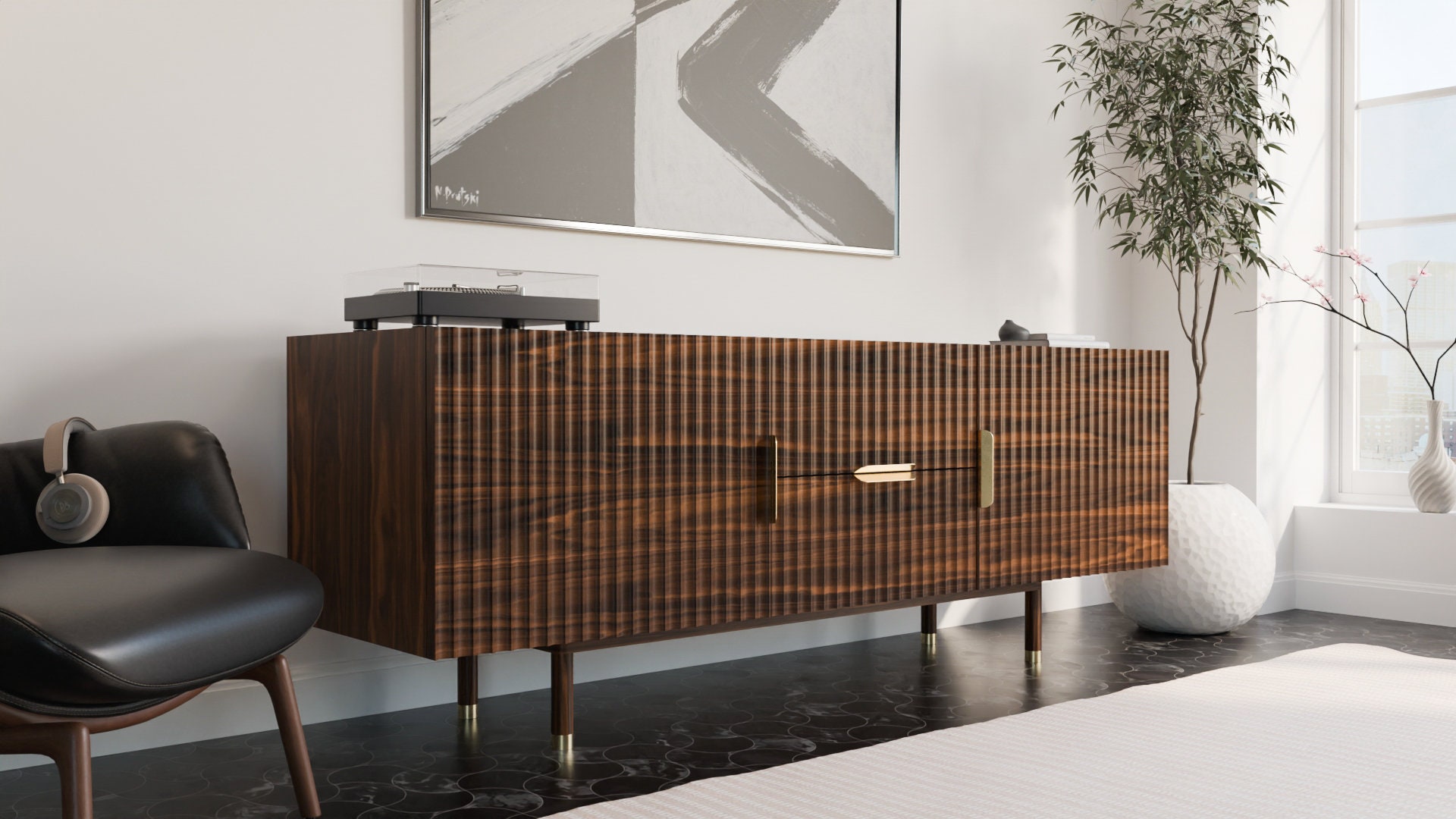 Mid-century Modern Fluted Media Console - Sideboard Credenza - Handmade ...