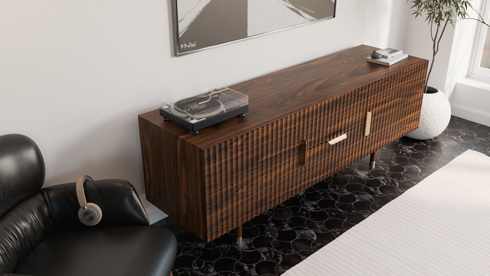 Mid-century Modern Fluted Media Console - Sideboard Credenza - Handmade ...